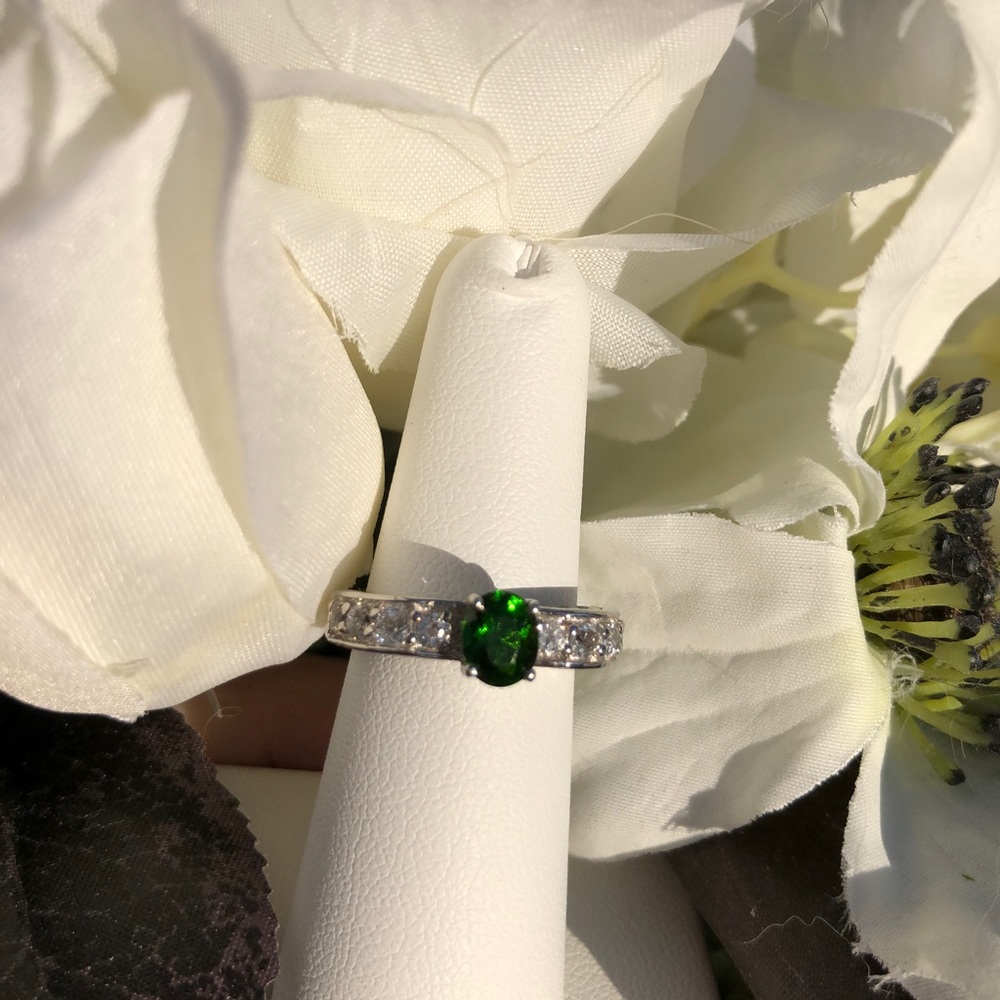 Russian Diopside & White Topaz Ring - Size 6 - Gem